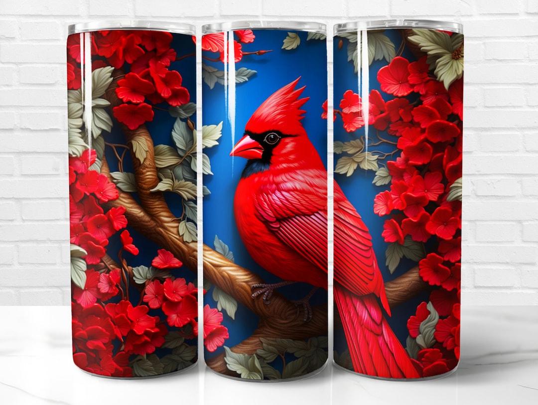 3D Red Cardinal Bird Tumbler Wrap PNG, Red Cardinal Bird 3D Sublimation ...