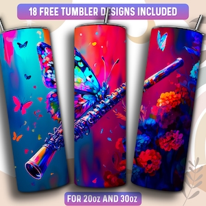 Clarinet Tumbler Wrap PNG, Clarinet 20 Oz Skinny Tumbler Sublimation ...