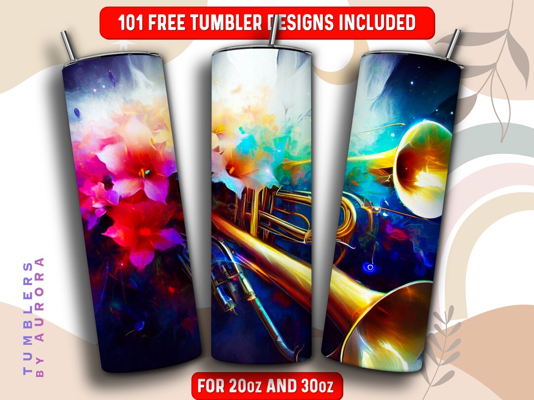 Oilpainting Trumpet Tumbler Wrap PNG, Music Instrument 20 Oz Skinny ...