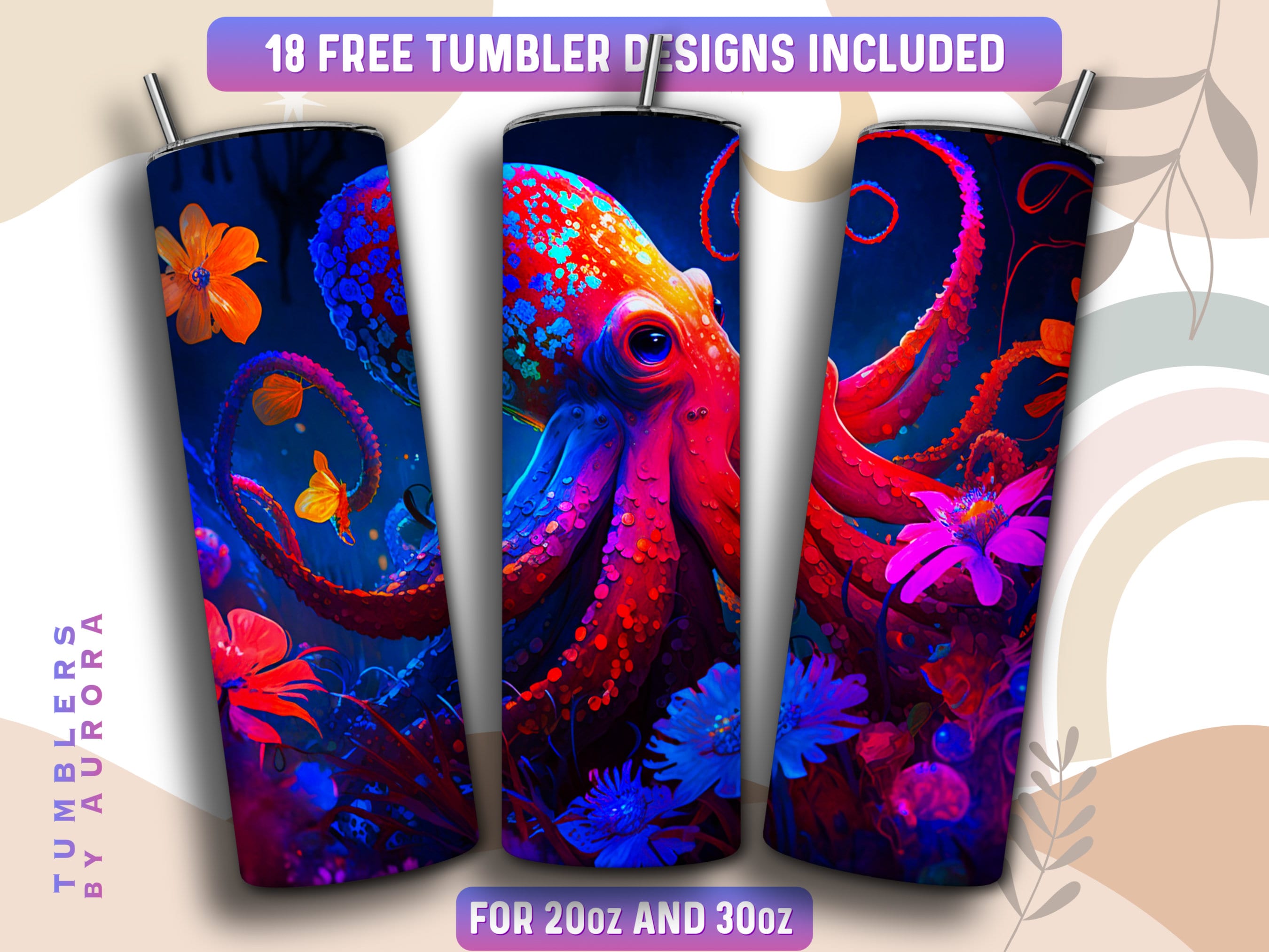 Octopus Tumbler Wrap PNG Octopus 20 Oz Skinny Tumbler - Etsy