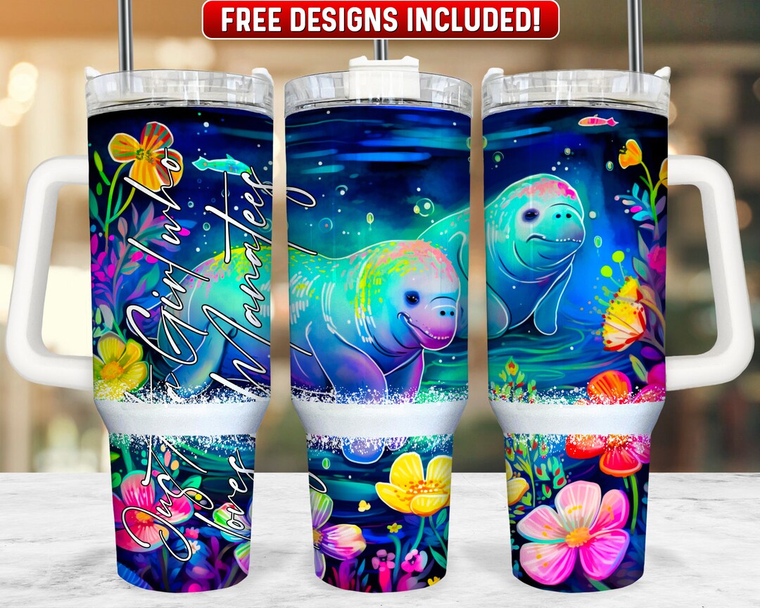Manatee 40oz Tumbler Wrap PNG Design, Manatee 40oz Quencher Tumbler ...