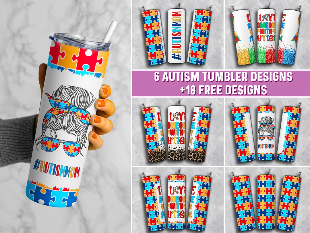 Autism Tumbler Wrap Bundle PNG Design, Autism 20 Oz Skinny Tumbler ...