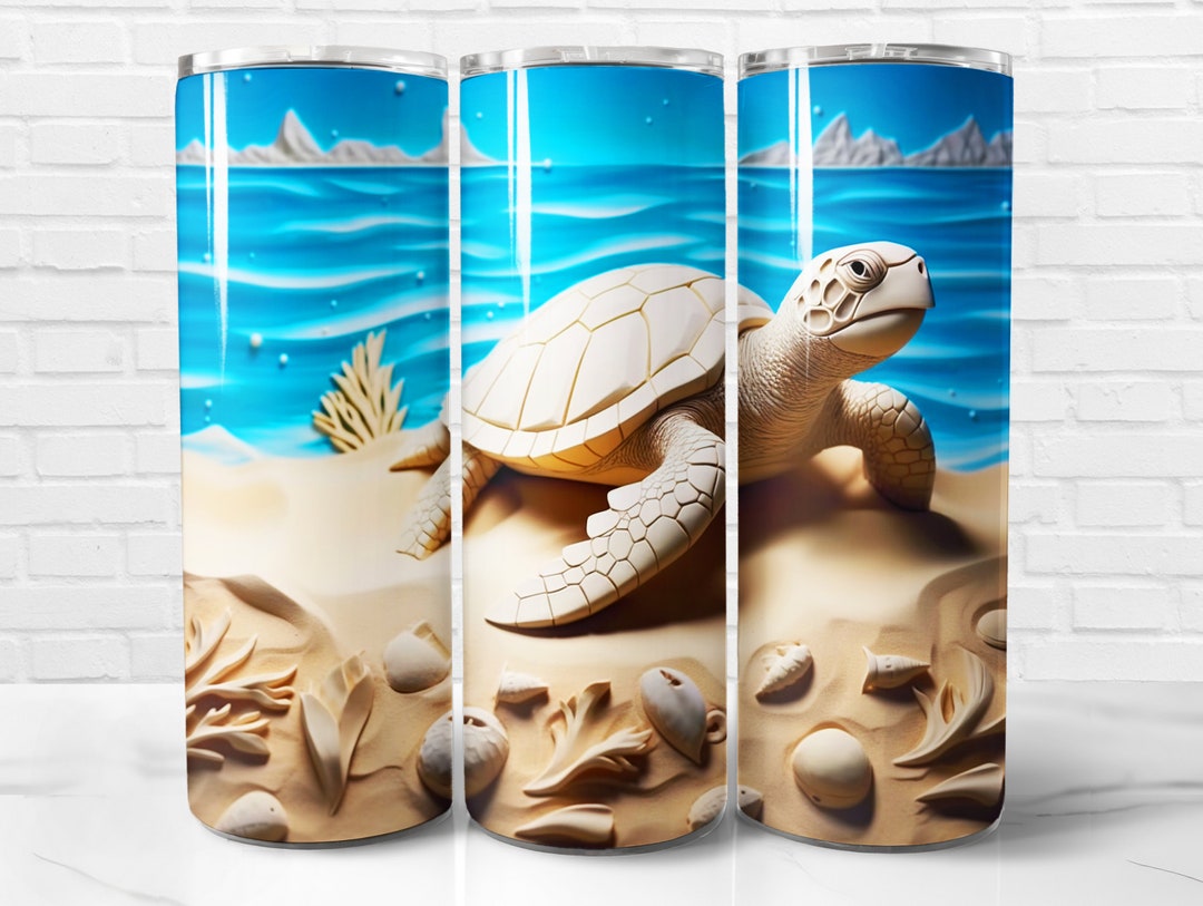 3D Sea Turtle Tumbler Wrap PNG Design, 3D Turtle Sublimation Wrap, 20 ...