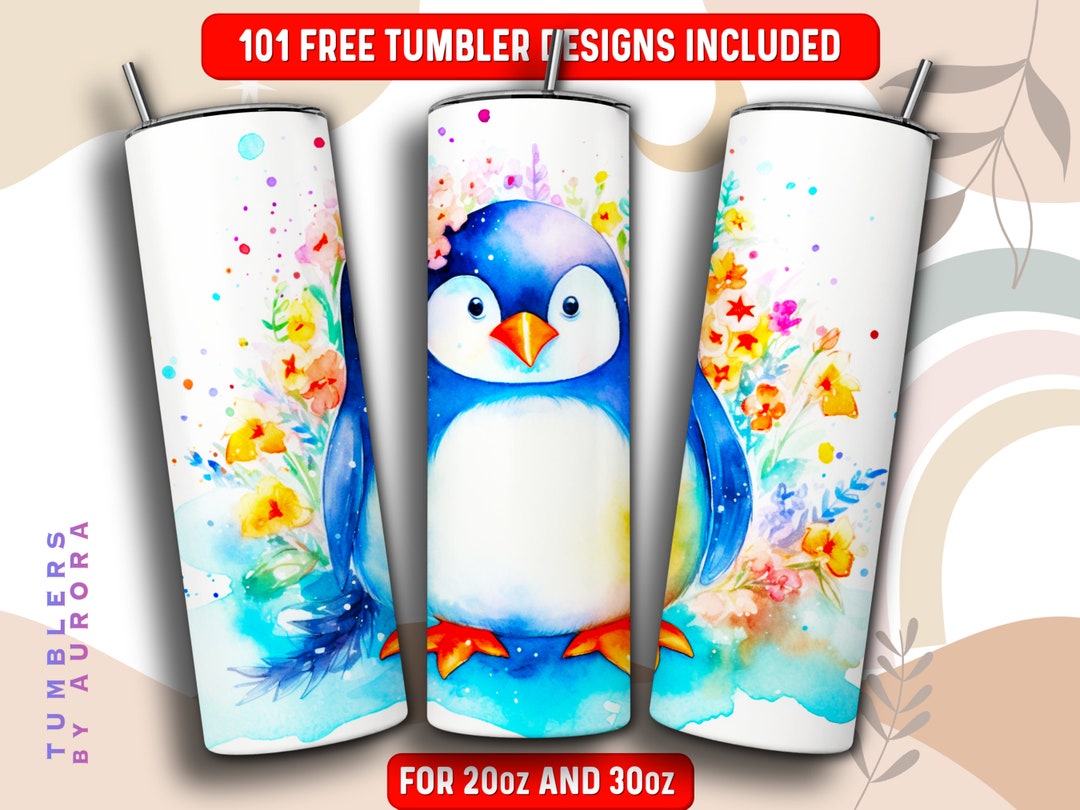 Watercolor Penguin Tumbler Wrap PNG, Penguin 20 Oz Skinny Tumbler Sublimation Design, Instant ...
