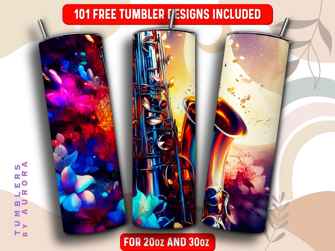 Oilpainting Saxophone Tumbler Wrap PNG, Music Instrument 20 Oz Skinny ...