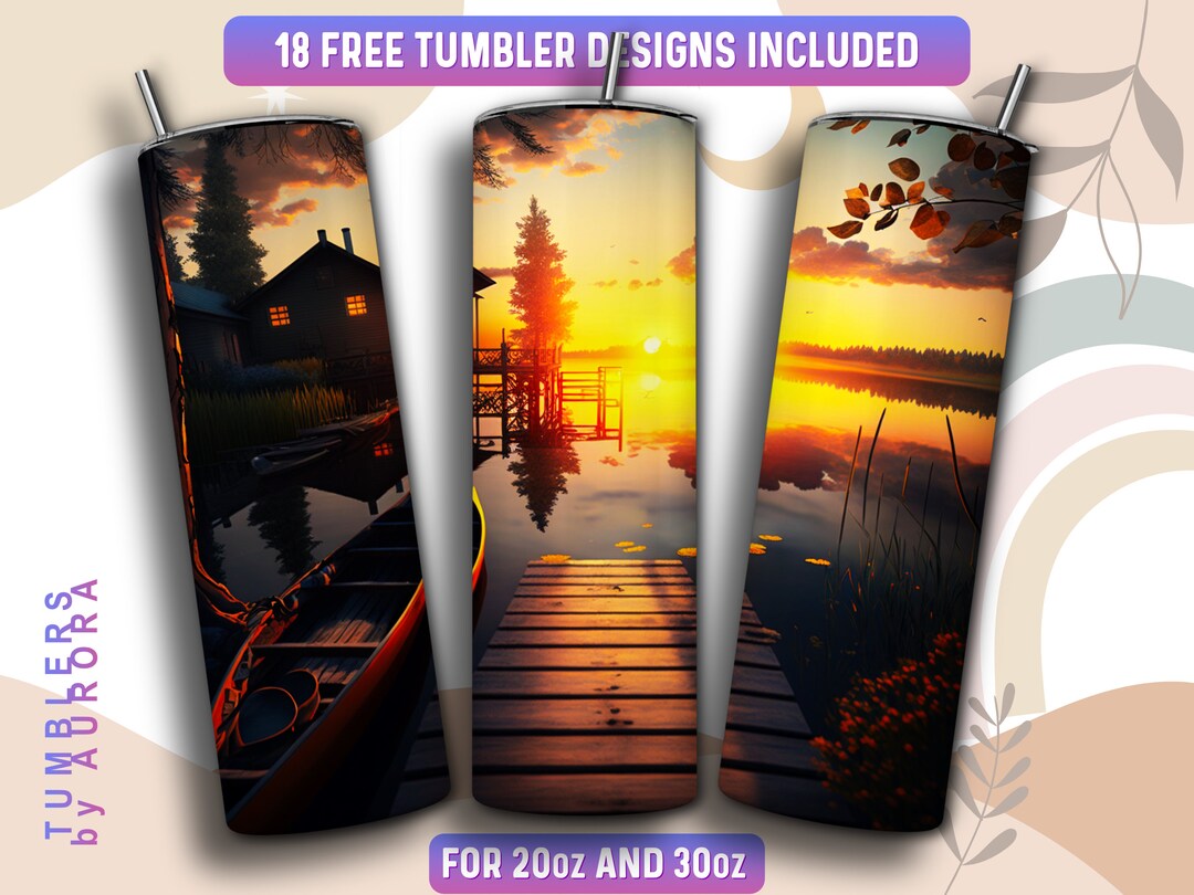 Lake Tumbler Wrap PNG, Kayak 20 Oz Skinny Tumbler Sublimation Design ...