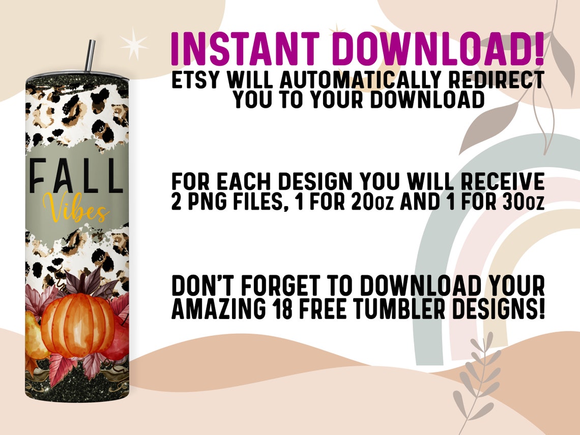 Fall Tumbler Wrap PNG Autumn Fall Vibes 20 Oz Skinny Tumbler - Etsy