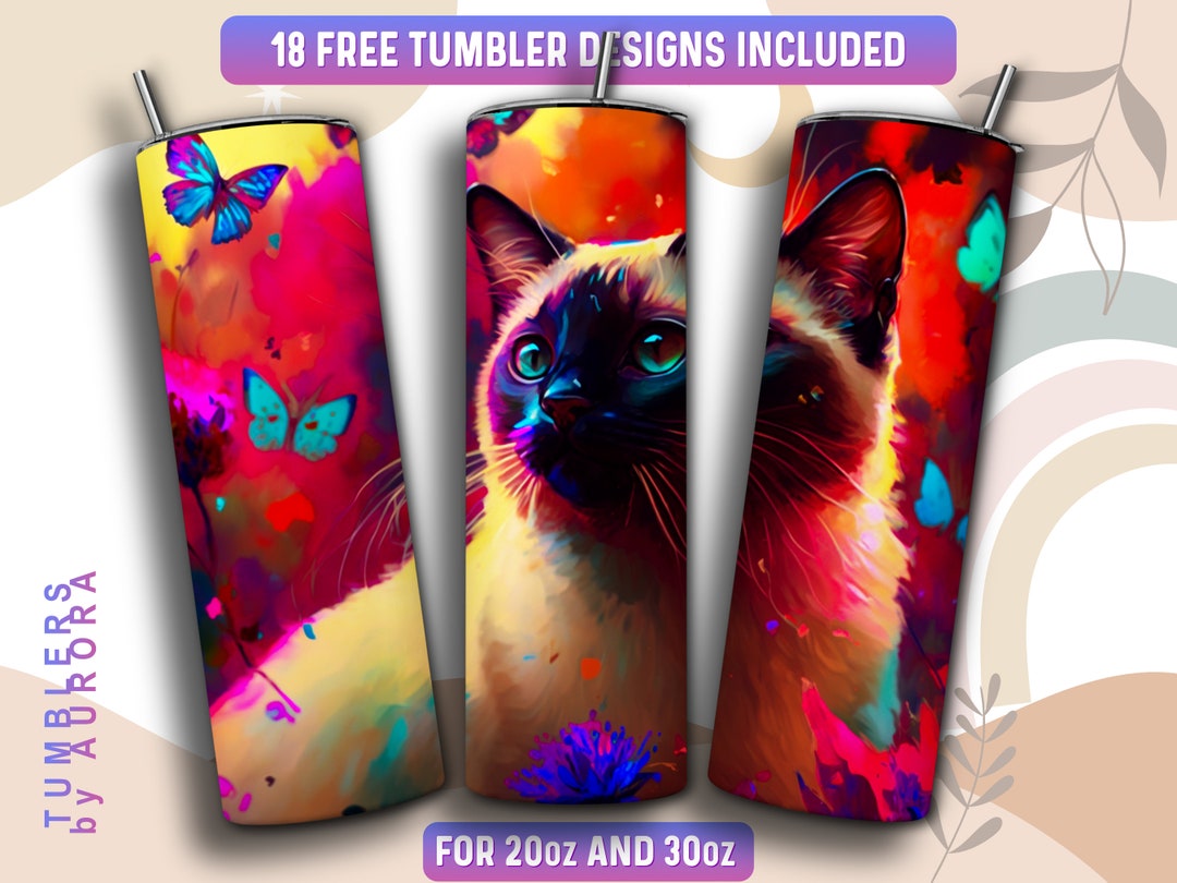 Siamese Tumbler Wrap PNG, Siamese Cat 20 Oz Skinny Tumbler Sublimation ...