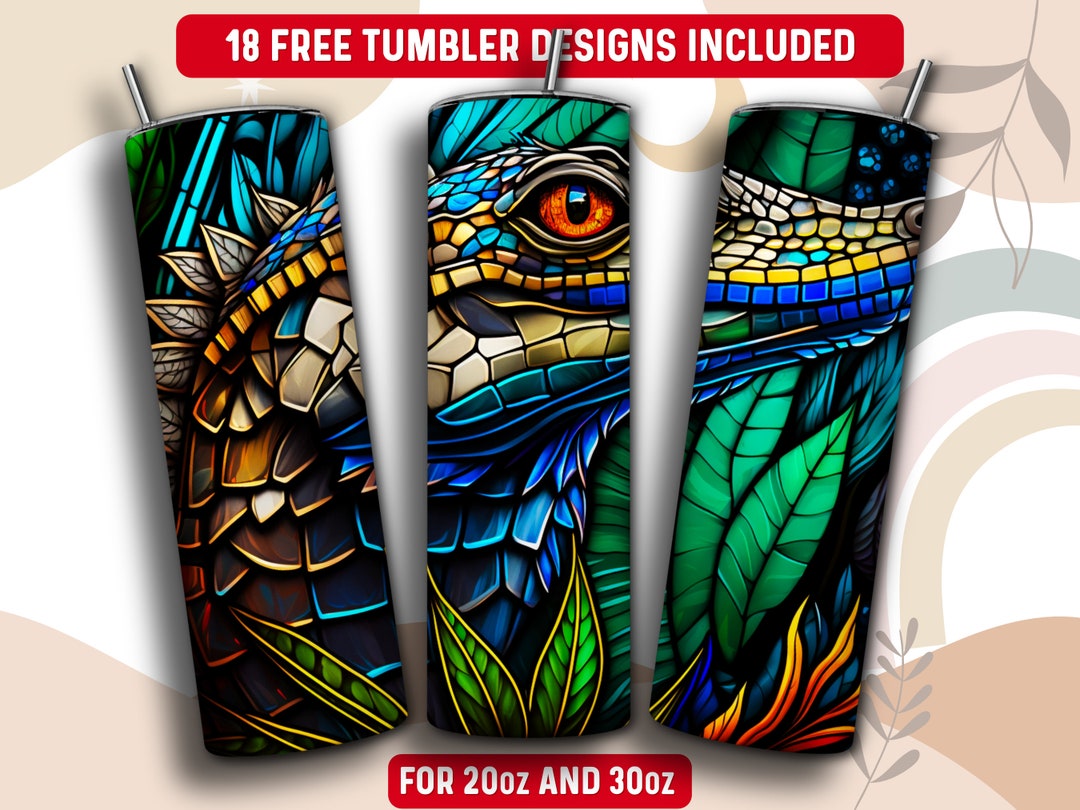 Stained Glass Alligator Tumbler Wrap PNG, 20 Oz Skinny Tumbler ...