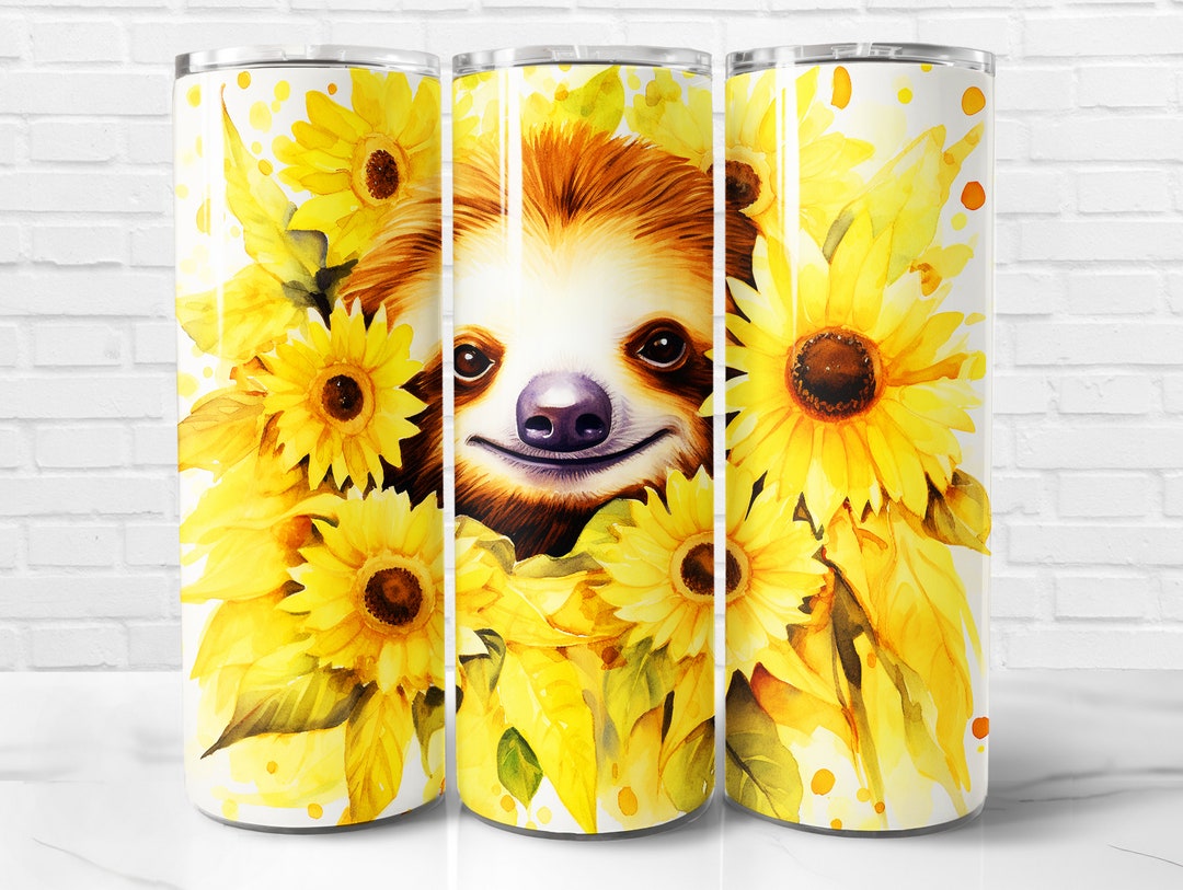 Sunflower Sloth Tumbler Wrap PNG, Sloth 20 Oz Skinny Tumbler Wrap ...
