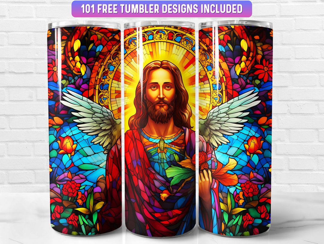 Stained Glass Jesus Tumbler Wrap PNG, Jesus 20 Oz Skinny Tumbler Wrap ...