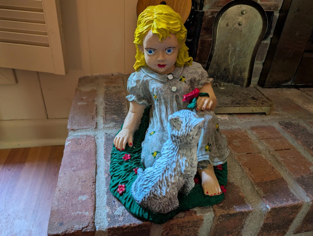 Garden Statue of Girl With Cat Painted. "bette Davis Eyes" - Etsy