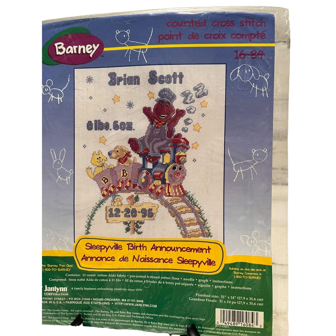 Barney Sleepyville Birth Announcement Counted Cross Stitch Kit 1997 ...