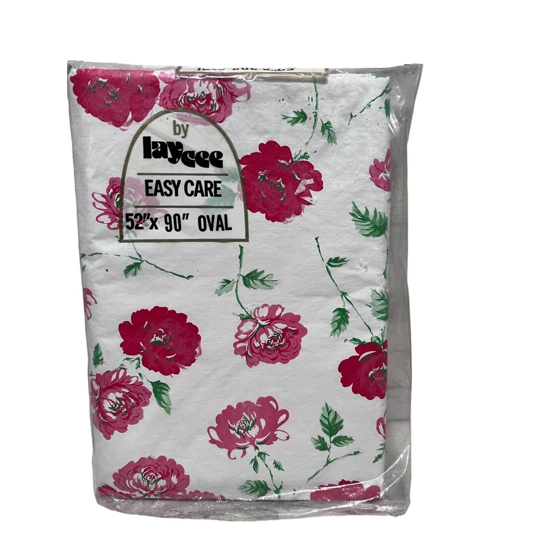 Vintage Lay Cee 52x90 Oval Vinyl Tablecloth Flannel Cushion Backing ...
