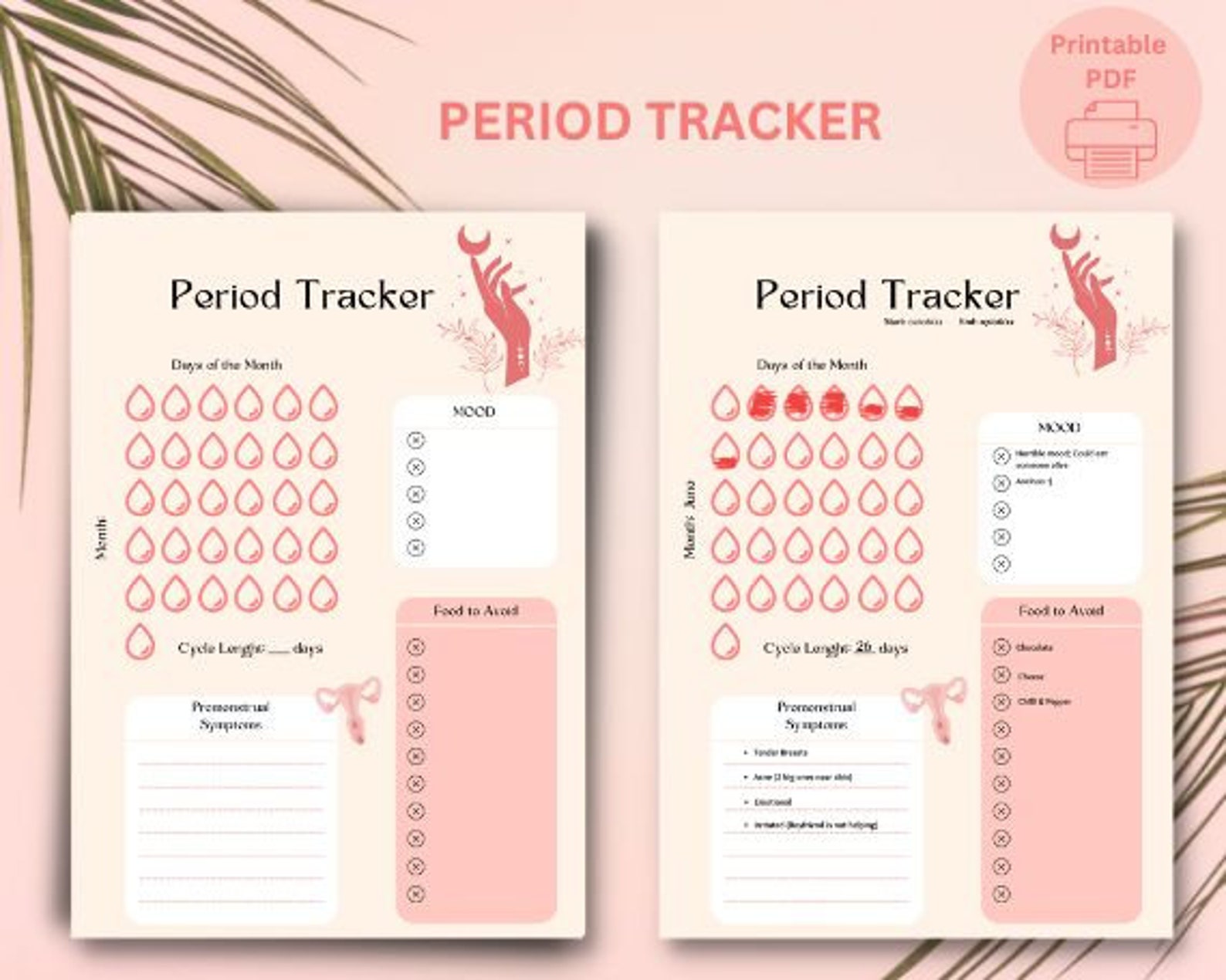 Printable Period Tracker. Log Your Premenstrual Symptoms - Etsy
