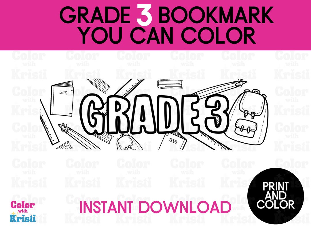 Grade 3 Coloring Bookmark Digital Printable, Cute Back to School ...
