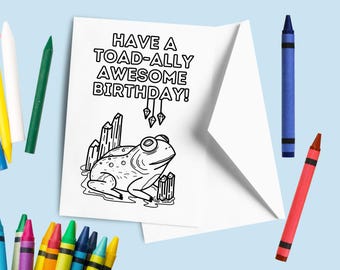 PRINTABLE - Frog Happy Birthday Card for Kids, Coloring Card, DIY Print ...