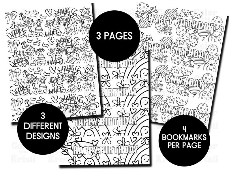 Happy Birthday Coloring Bookmark Digital Printable, Party Activity ...