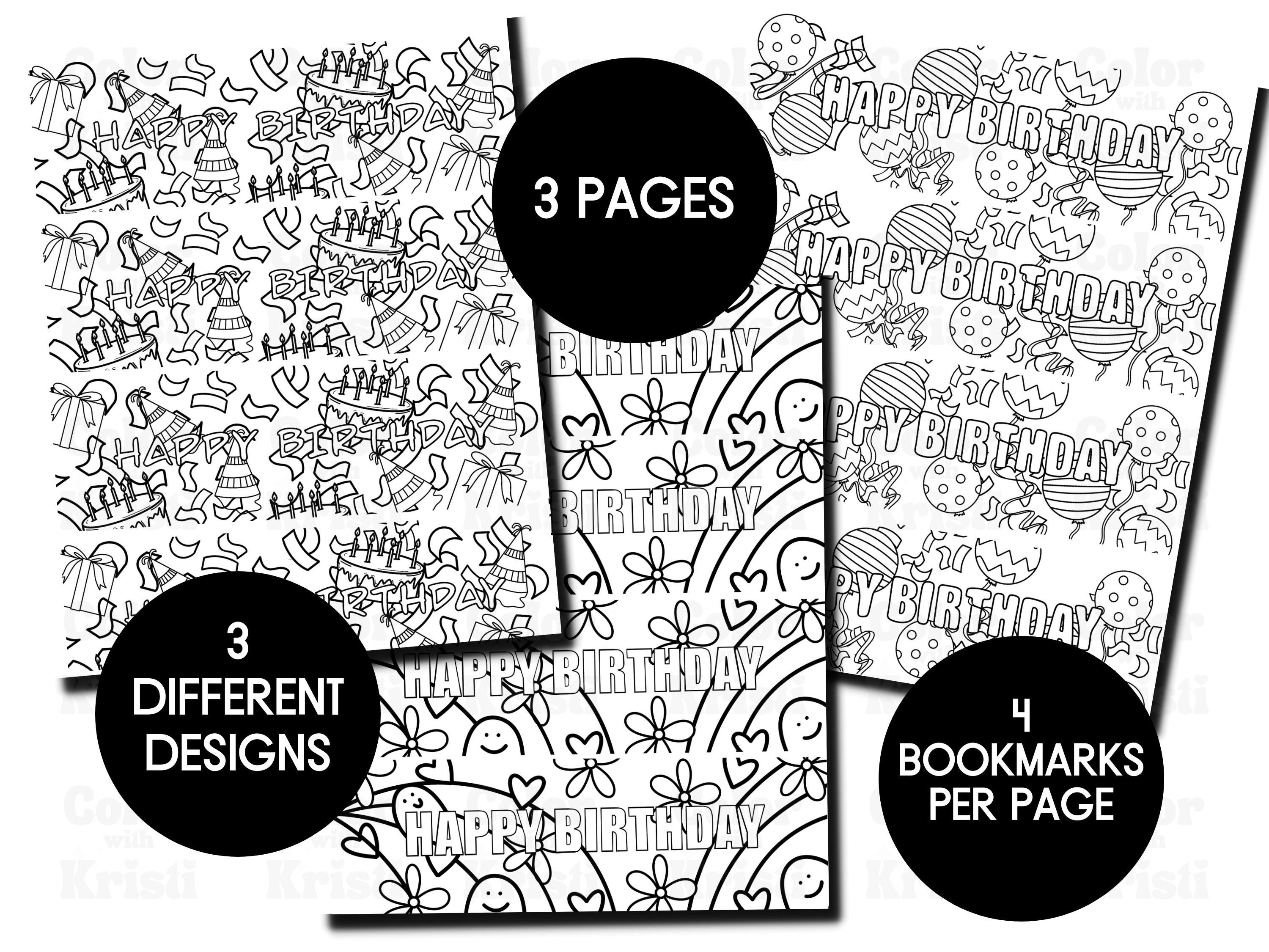 Happy Birthday Coloring Bookmark Digital Printable, Party Activity ...