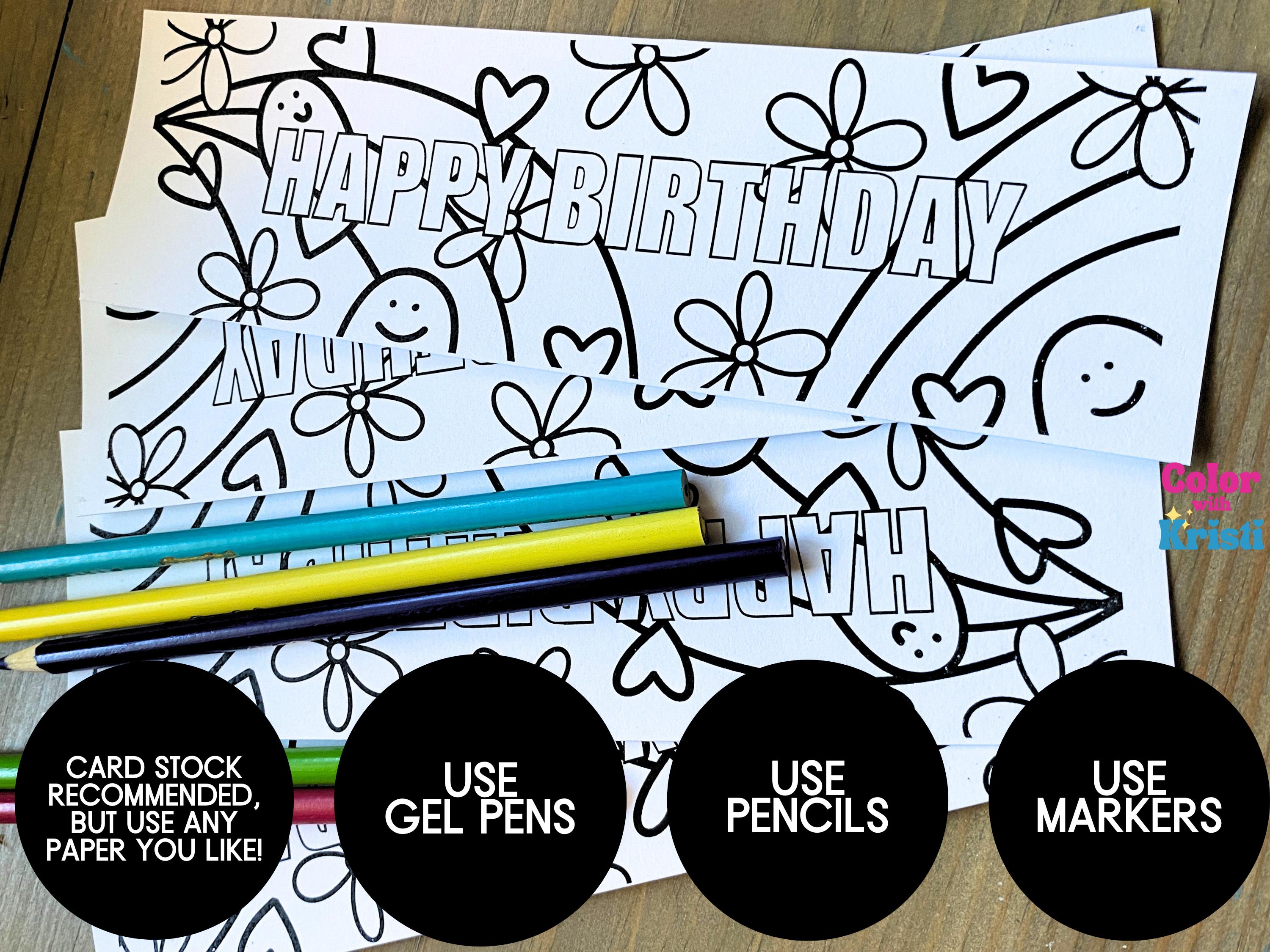 Happy Birthday Coloring Bookmark Digital Printable, Party Activity ...