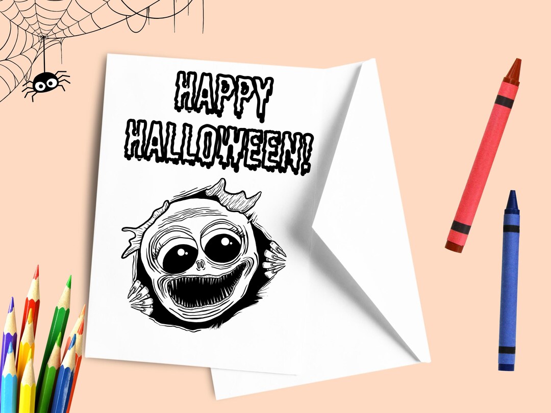 Happy Halloween Creepy Monster Coloring Card PRINTABLE, Spooky Season ...