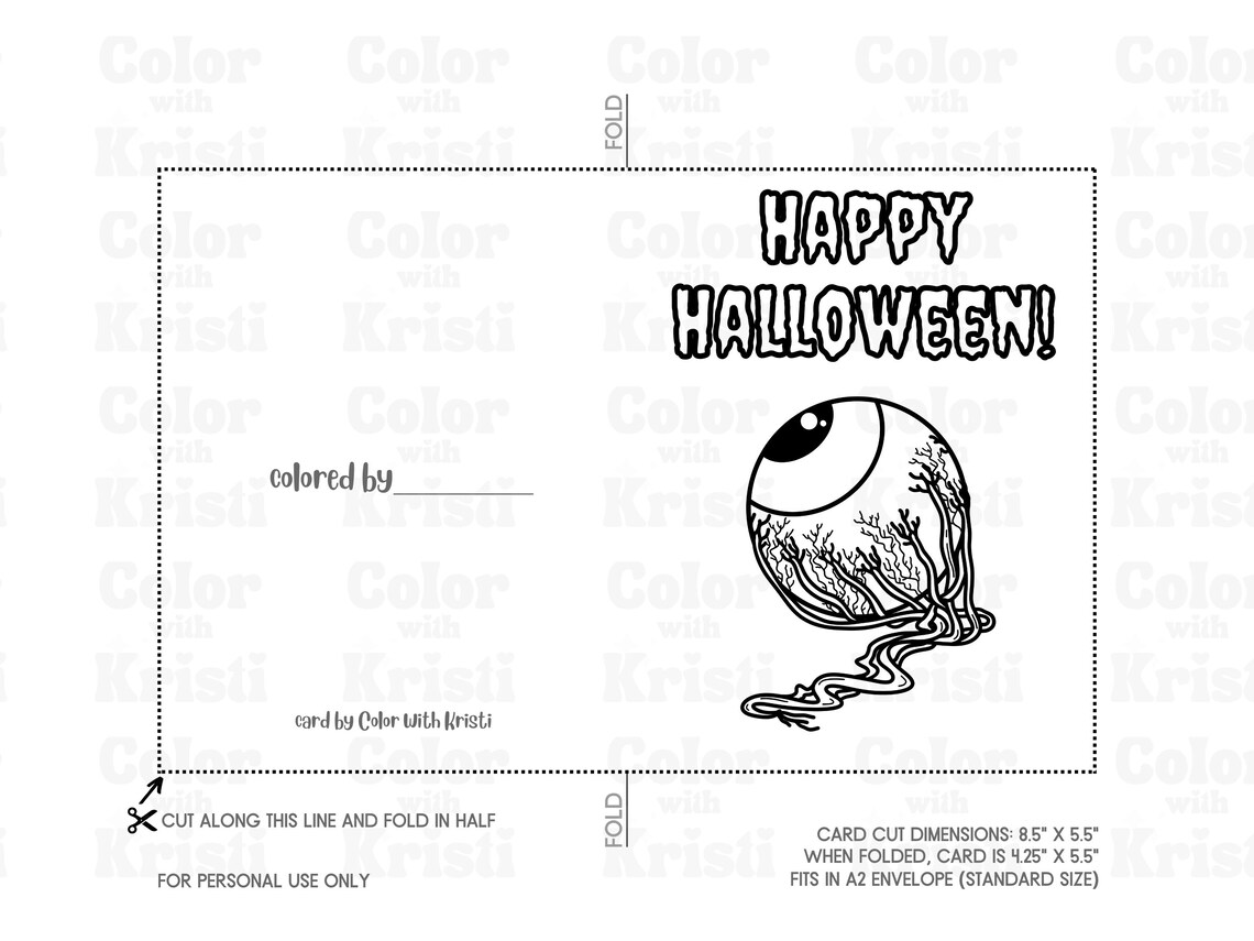 Gross Eyeball Happy Halloween Coloring Card PRINTABLE, Creepy Gore ...
