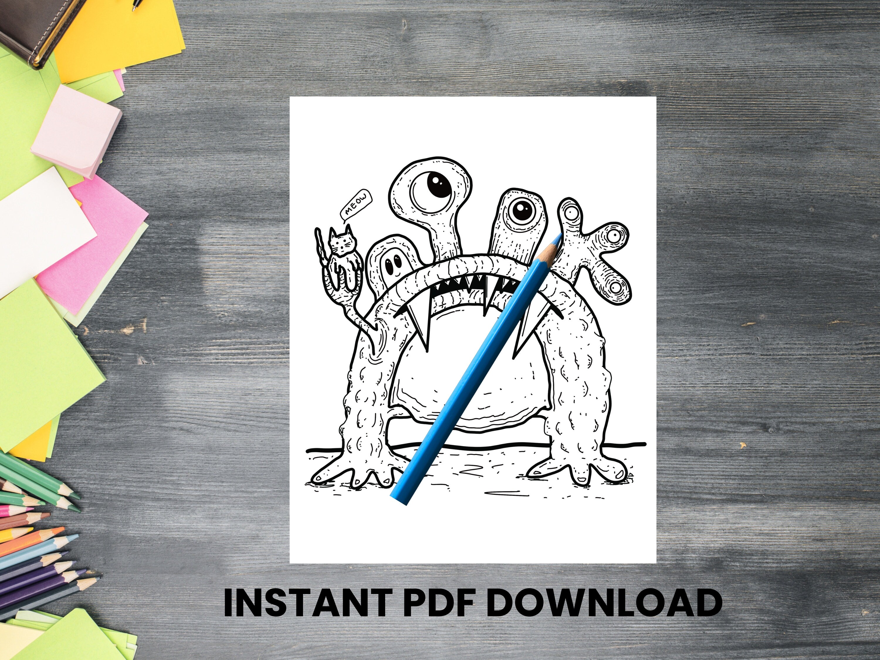 Cute Monsters Digital Coloring Pages 3 Hand-drawn Printable PDF-INSTANT ...