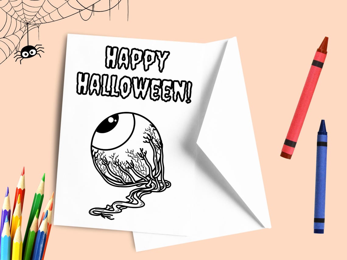 Gross Eyeball Happy Halloween Coloring Card PRINTABLE, Creepy Gore ...