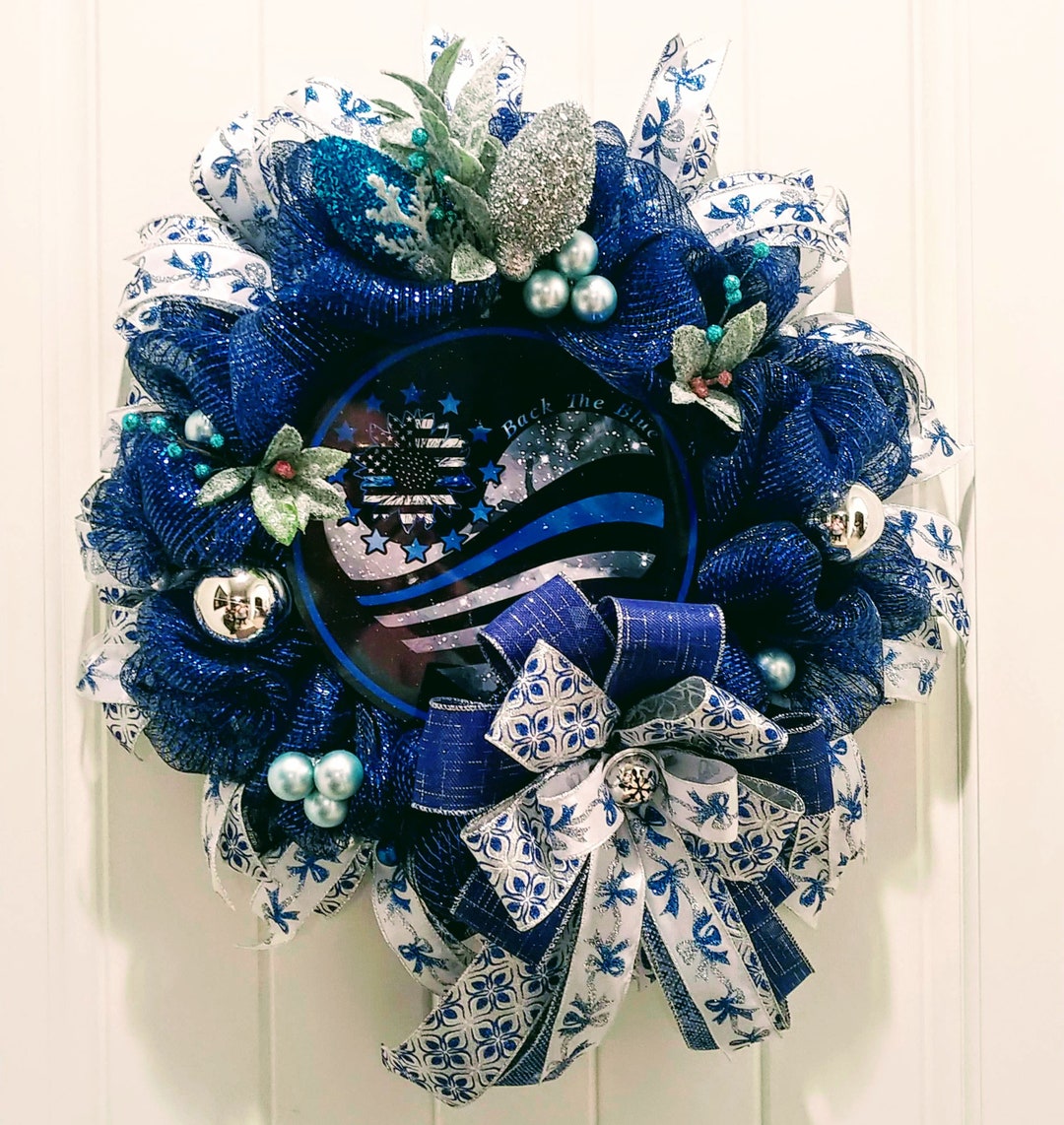 Back the Blue Wreath, Blue Line, Support the Blue, Law Enforcement Gift ...
