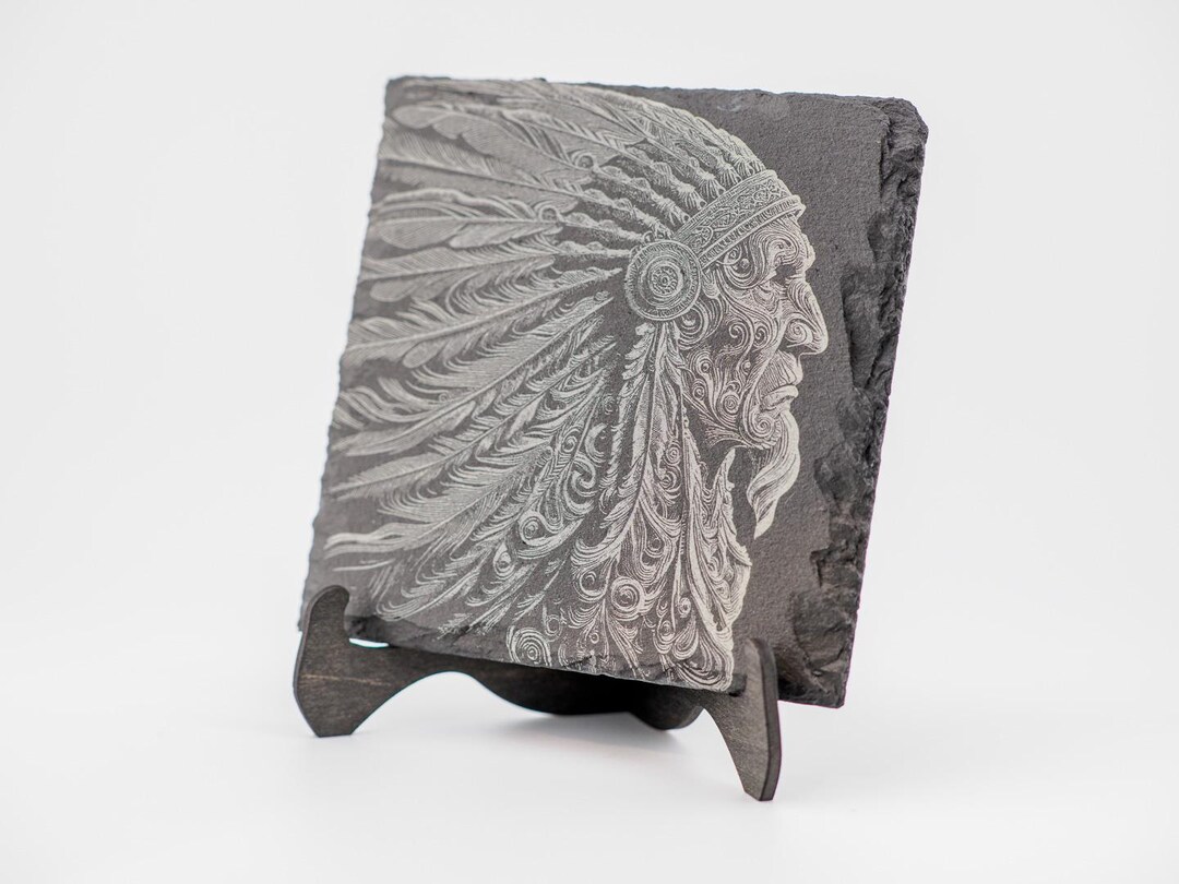 Slate Coaster With Native American Chief "the Chief" – 10 X 10 Cm ...