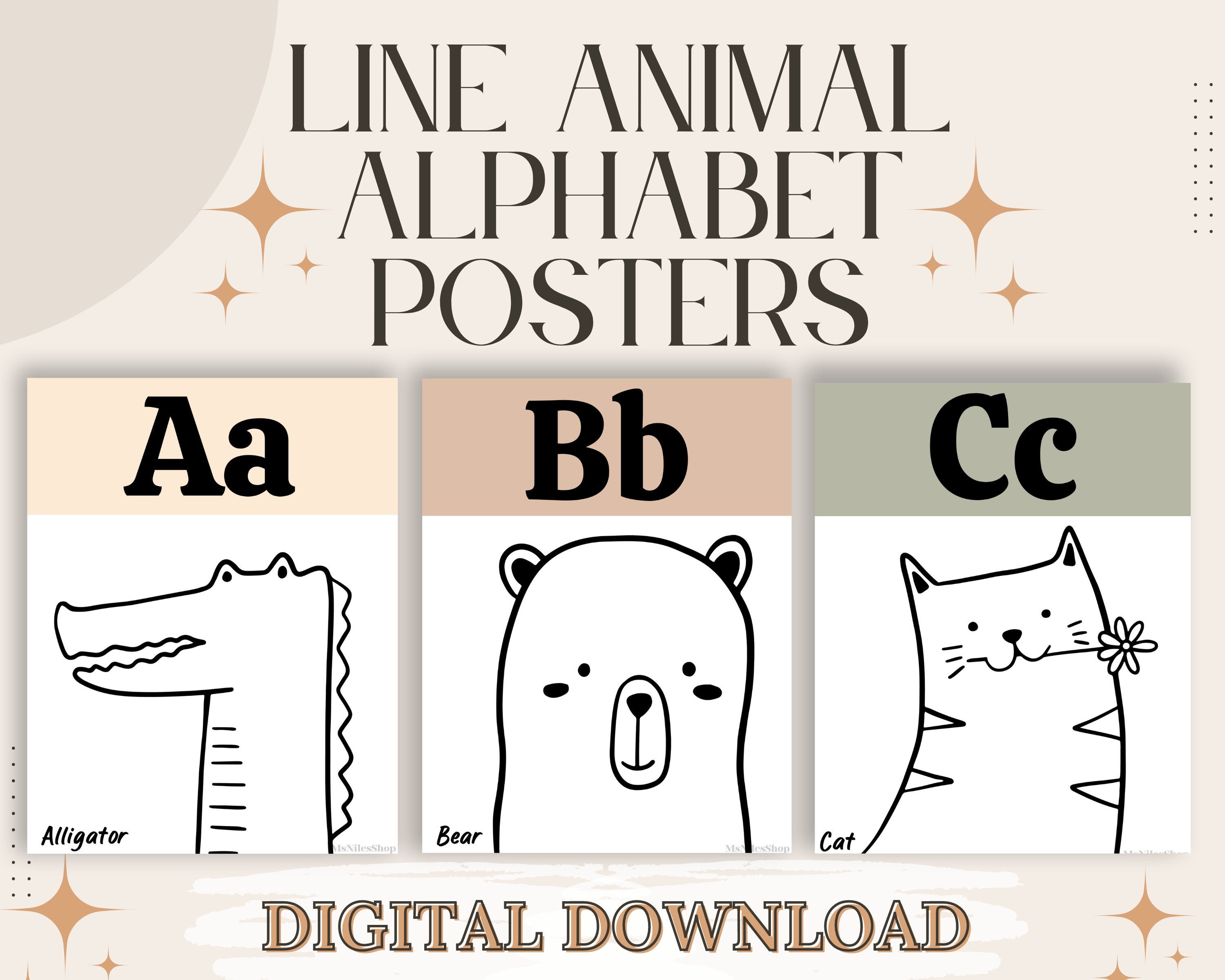 Line Animal Alphabet Alphabet Posters Downloadable Alphabet Posters ...