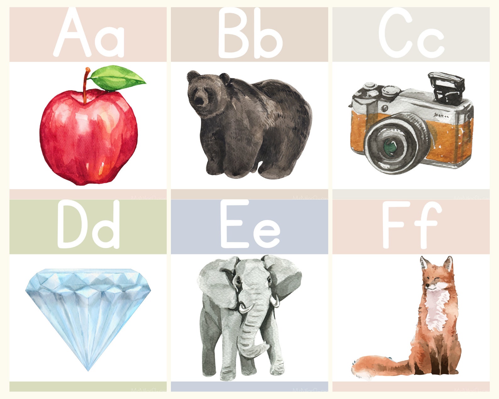 Neutral Watercolor Animal Alphabet Posters | Neutral Alphabet ...
