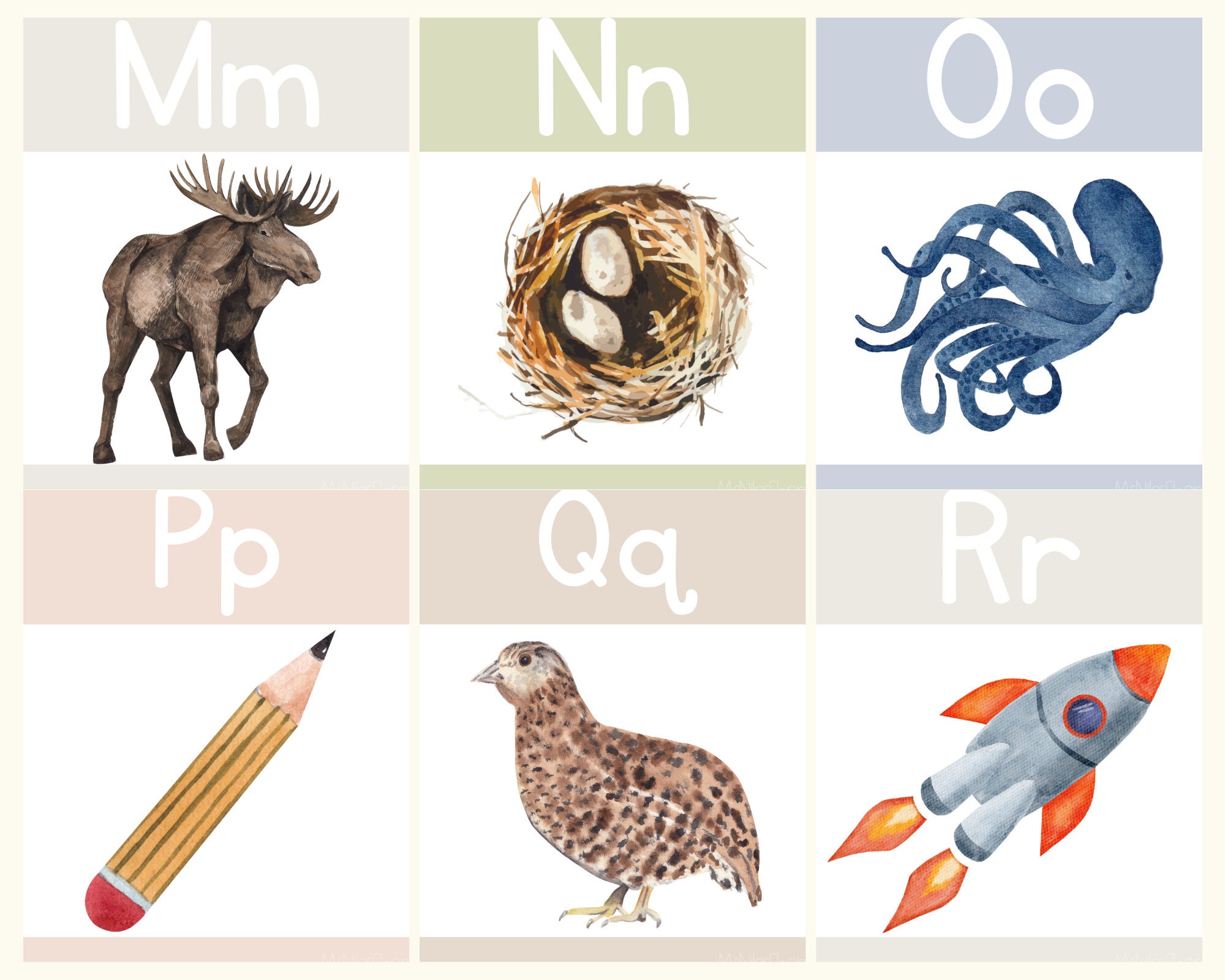 Neutral Watercolor Animal Alphabet Posters | Neutral Alphabet ...