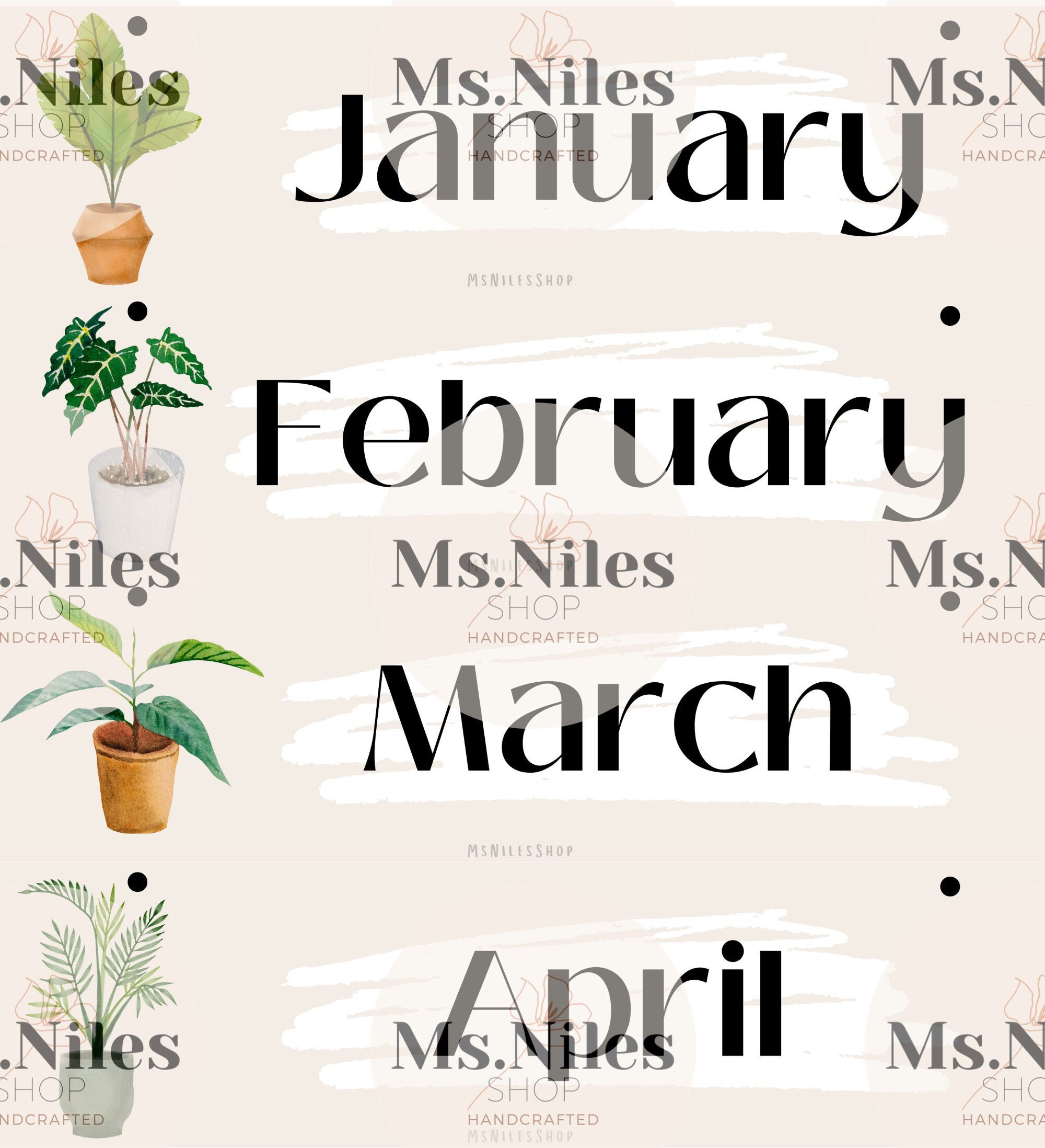 Boho Plant Flip Calendar Printable Yearly Calendar Classroom Calendar ...