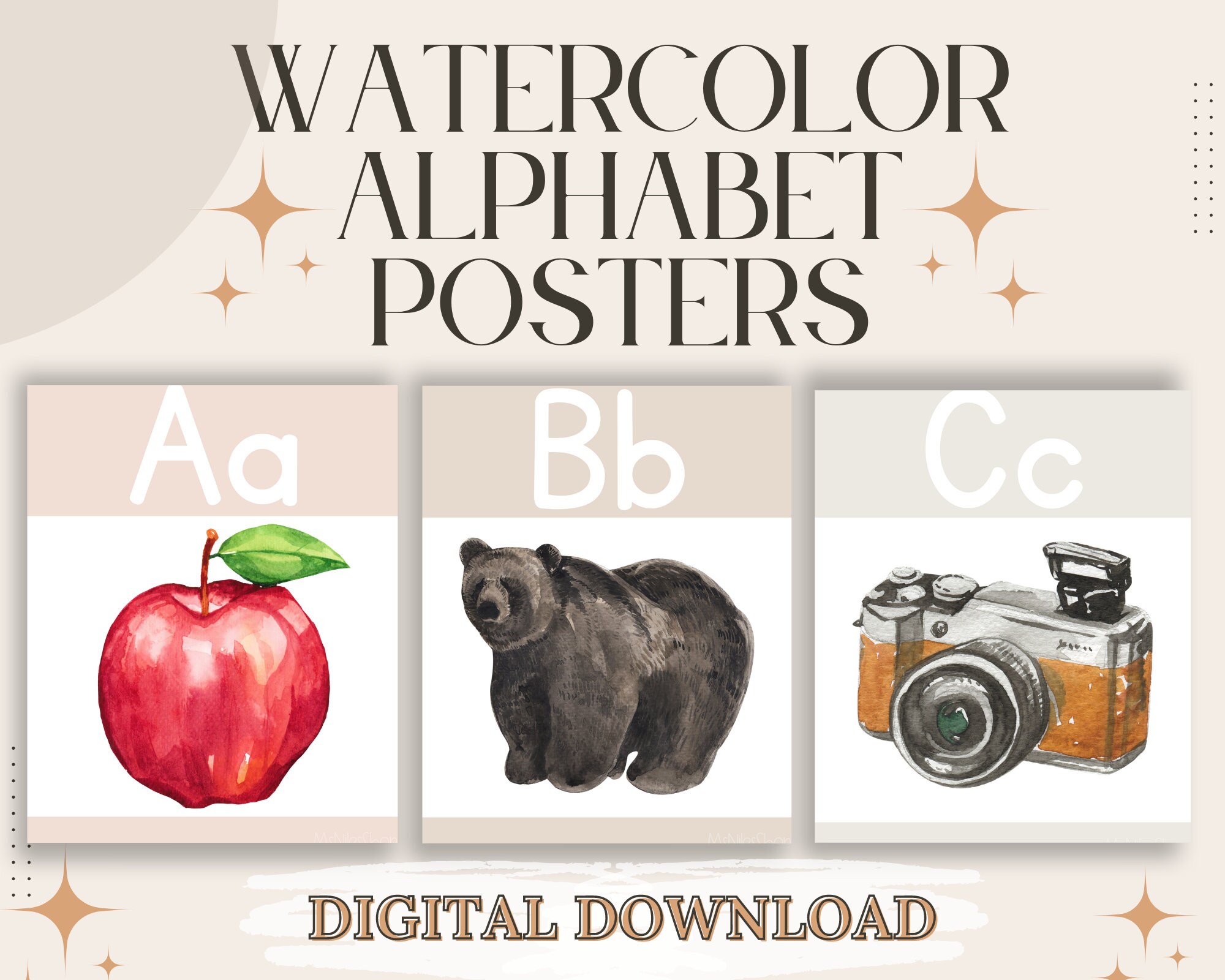 Neutral Watercolor Animal Alphabet Posters | Neutral Alphabet ...