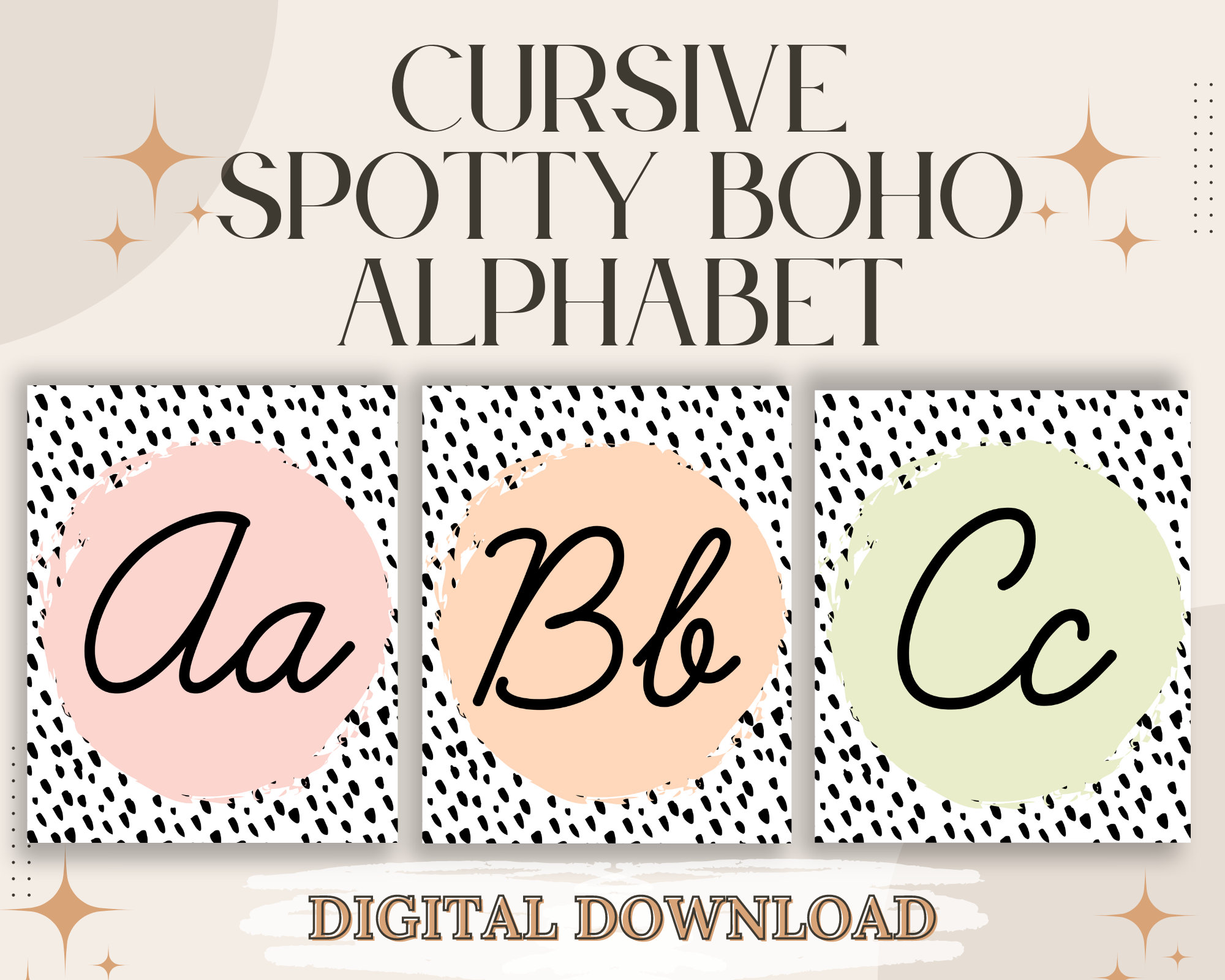 Cursive Spotty Boho Alphabet Posters | Pastel Alphabet Posters | Boho ...