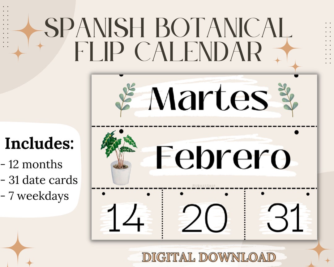Spanish Boho Plant Flip Calendar | Spanish Classroom Calendar ...