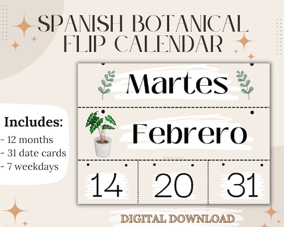 Spanish Boho Plant Flip Calendar Spanish Classroom Calendar - Etsy