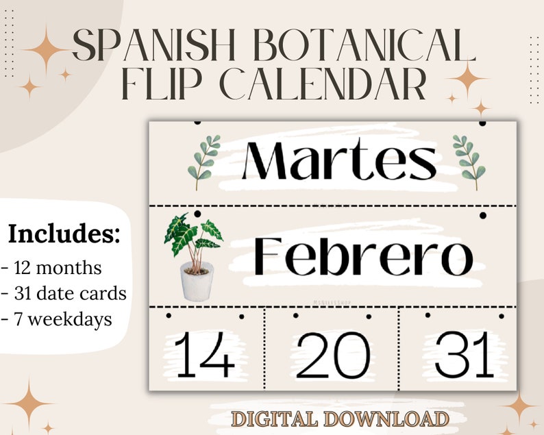 Spanish Boho Plant Flip Calendar | Spanish Classroom Calendar ...