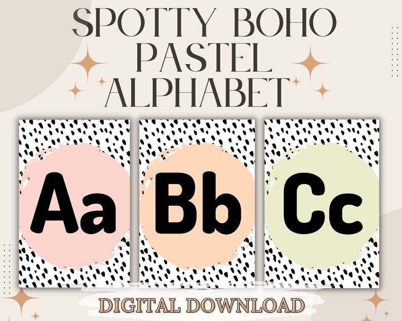 Boho Spotty Pastel Alphabet Posters Digital Download - Etsy