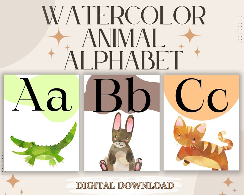 Watercolor Animal Alphabet Posters Digital Download - Etsy