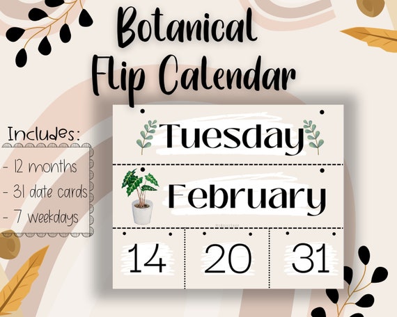 Boho Plant Flip Calendar Printable Yearly Calendar - Etsy