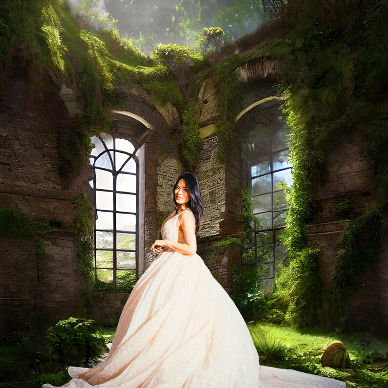 Emerald Green Ancient Ruin Digital Backdrop, Backdrop Overlays, Custom ...