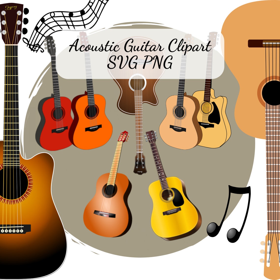 Acoustic Guitar Svg, Clipart, Png, Bundle, Guitar Clipart, Transparent ...