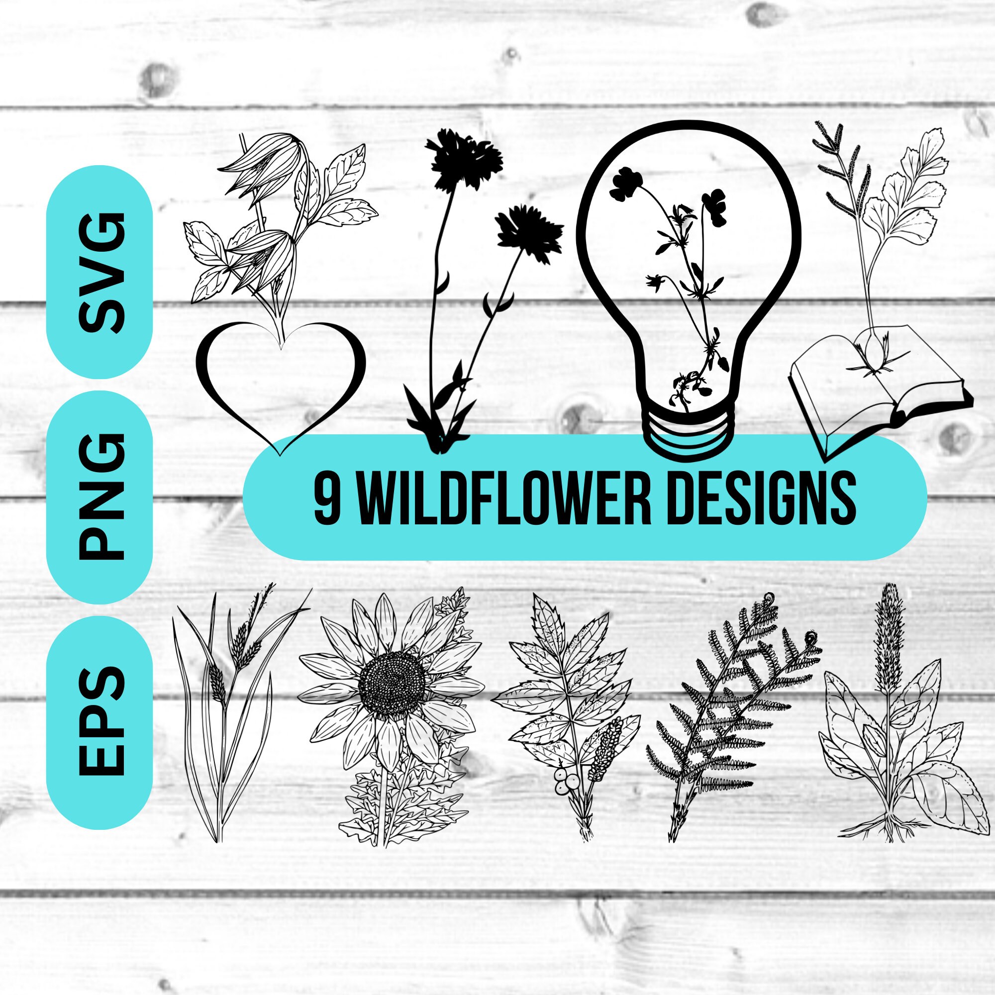 Wildflowers, SVG Clipart, Wildflower Svg Bundle, PNG, File for Cricut ...