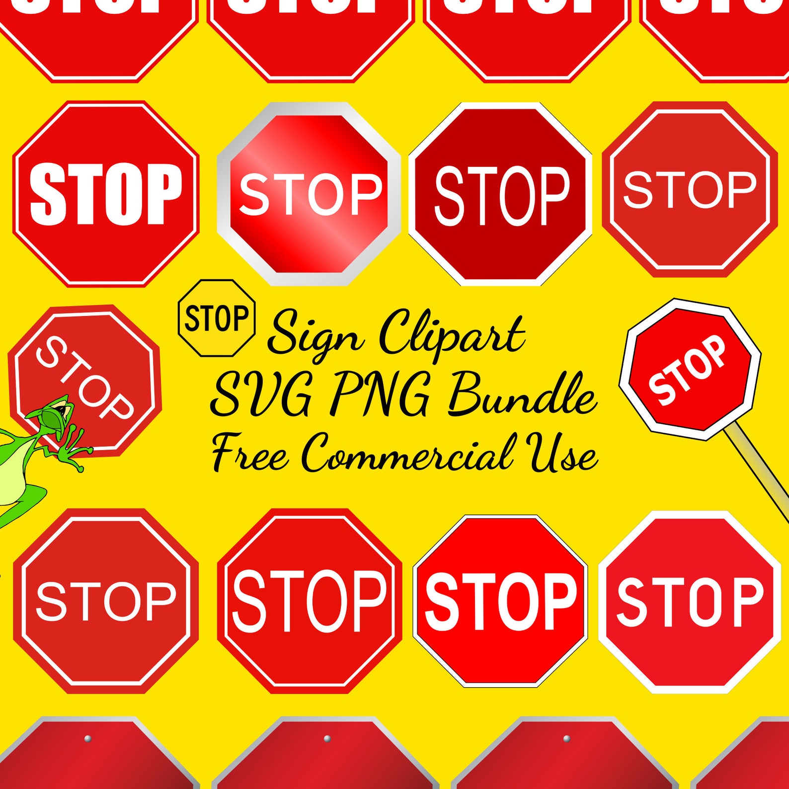 Stop Sign Clipart Bundle SVG, PNG, Transparent, Free Commercial Use ...