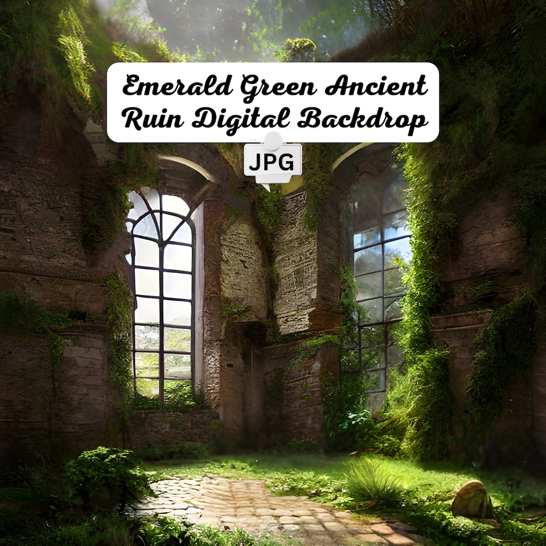 Emerald Green Ancient Ruin Digital Backdrop, Backdrop Overlays, Custom ...