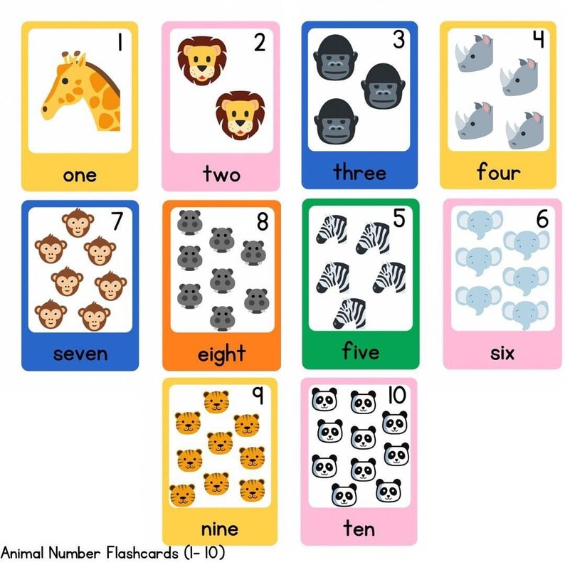 Animal Number Flashcards 1-10 Flashcards for Toddlers and Pre-schoolers ...