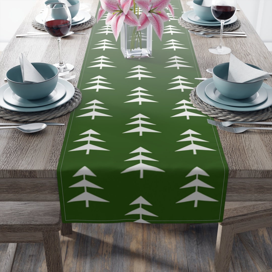 Green Christmas Table Runner, Modern, Green and White Xmas Decor ...