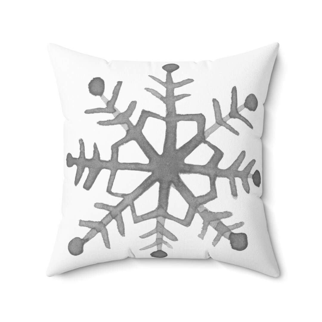 Minimalist Gray Watercolor Snowflake Pillow Cover, Modern Christmas ...